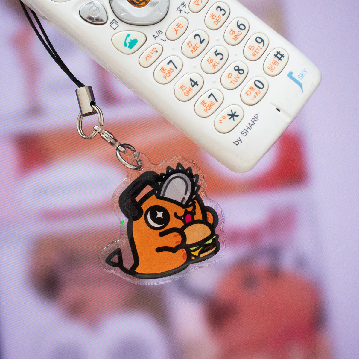 pochita w/ burger phone strap – cyberneko.shop